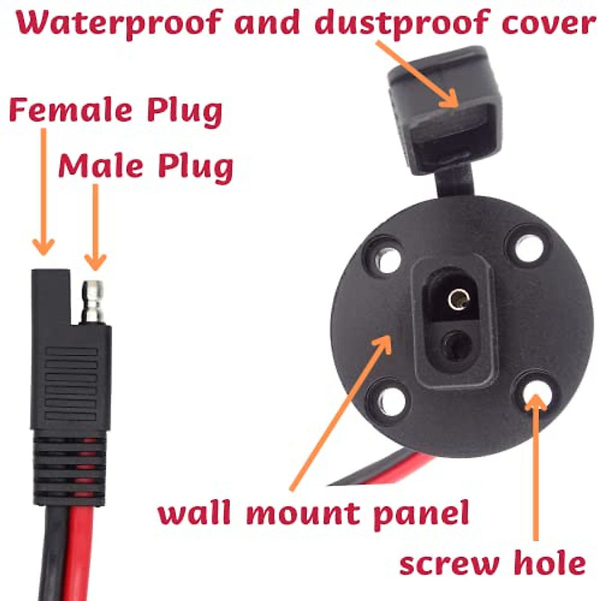 15.8inch 10AWG Power Socket Sidewall Port + 15.8inch 10AWG SAE Extension Cable