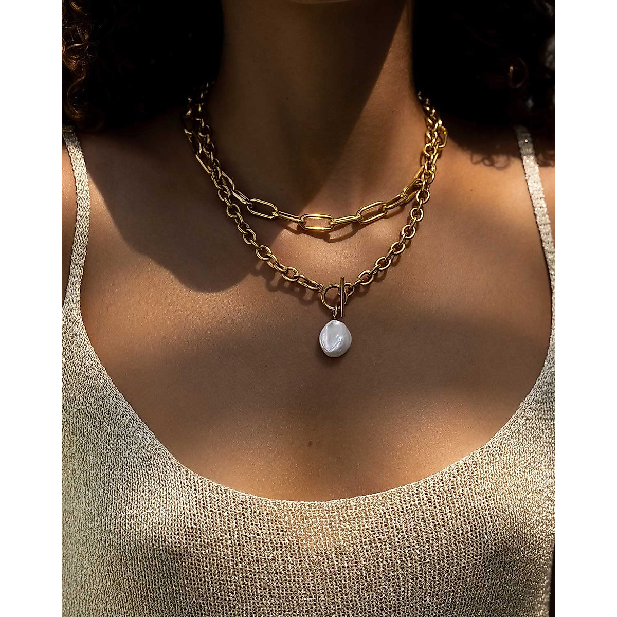 Cult of Sun Baroque Pearl Necklace 18K Gold Plated Tarnish Resistant Freshwater Pearl Necklace Gold Pearl Necklace Toggle Necklace Cultured Pearl Necklace Gold Toggle Necklace Chunky Pearl Necklace