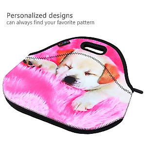 icolor Pink Dog Soft Friendly Insulated Lunch box - Bag Neoprene Handbag lunchbox Cooler warm Pouch Tote bag