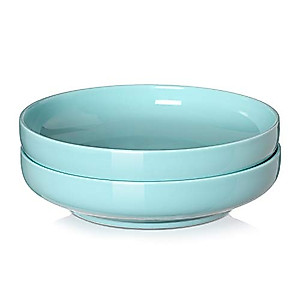 DOWAN 10" Shallow Serving Bowls, 60 oz Large Serving Bowls and Platters, Serving Plate for Salad Pasta Soup Fruit, Porcelain Serving Dishes for Dinner Party, Set of 2, Turquoise