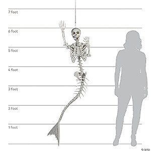 Fun Express 73", 6 Ft, Life Size Original Mermaid Skeleton decor Halloween Decoration, Plastic, Posable, Outdoor and Indoor Use, Halloween and Mystical Decor