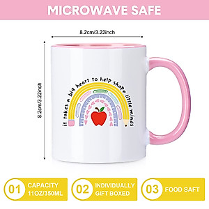 Zopeal Teacher Gifts Coffee Mug It Takes A Big Heart Coffee Mug Teacher Appreciation Gifts Coffee Cups for Women Men Teacher Christmas Graduation End of Year Thank you Birthday Gifts(Pink, White)