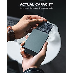 VULKIT Pop up Credit Card Holder Minimalist Metal Business Card Case RFID Blocking Front Pocket Wallet for Men or Women(Space Grey)