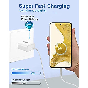 25W Super Fast Charging USB C Wall Charger and Cable for Samsung Galaxy S22/S22 Ultra/S22+/S23/S23 Plus/S21/S21 Ultra/S21+/S20/S20+/S20 Ultra/Note10/Note20/A53 A23 A23 A14 5G/Z Flip 3 4 5G/Z Fold 3 4