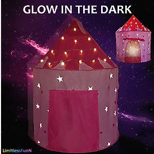 LimitlessFunN Princess Pop Up Kids Play Tent | Includes Star Lights & Carrying Case |, Children Indoor Castle Playhouse for Girls, Toddlers, 41" D x 41" W x 53" H