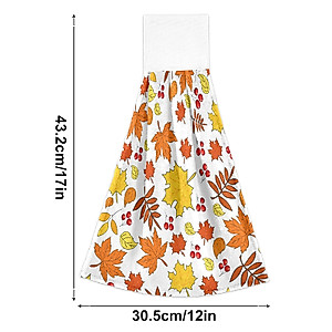 Autumn Maple Leaves Hanging Kitchen Towel Berry Fall Leaf Hand Tie Towels Set 2 Pcs Tea Bar Dish Cloths Dry Towel Soft Absorbent Durable for Bathroom Laundry Room Decor