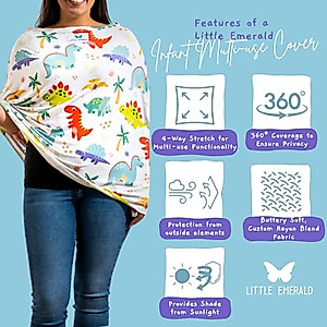 Little Emerald 7-in-1 Multi-use Cover - Privacy for Breastfeeding & Pumping, Baby Car Seat, Carrier, Stroller, High Chair, Shopping Cart, Lounger Canopy, Newborn Essentials (Dinosaur)