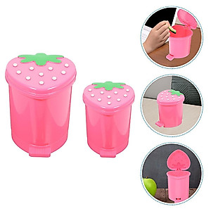 Luxshiny 2pcs Strawberry Trash Can Cute Mini Countertop Trash Can with Lid Kawaii Small Garbage Can Plastic Waste Bin Wastebasket for Car Office Bedroom Kitchen Decor