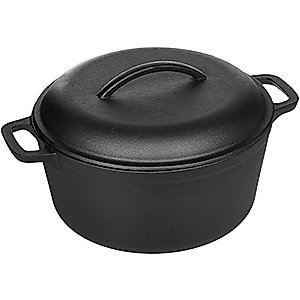Amazon Basics Pre-Seasoned Cast Iron Round Dutch Oven Pot with Lid and Dual Handles, 5-Quart, Black