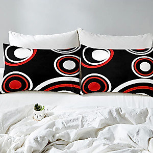Abstract Square Circle Duvet Cover Set King Size,Geometric Art Pattern Comforter Cover with 2 Pillowcases,3 Piece,Modern Black Red White Bedding Set for Adult Young Bedroom Xmas Gift