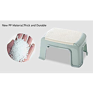 Step Stool ABS Plastic Stools, Adults Simple Style Stool Anti-Slip with Strong Bearing Stool for Home, Office, Kindergarten - White with Blue