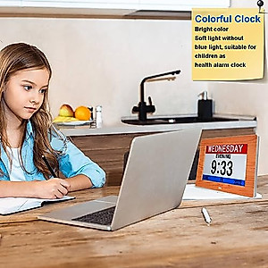 AINFTIME Clock with Day and Date for Elderly-3 Colors Display Digital Calendar Alarm Clock Dementia Alzheimers Clock with Extra Large Display (7in Woodgrain)