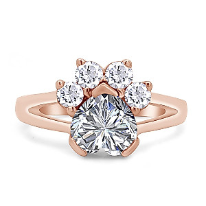 Wishrocks Heart & Round Cut White Cubic Zirconia Paw Print Ring Jewelry For Women In 14k Rose Gold Over Sterling Silver Ring Size- 6.5