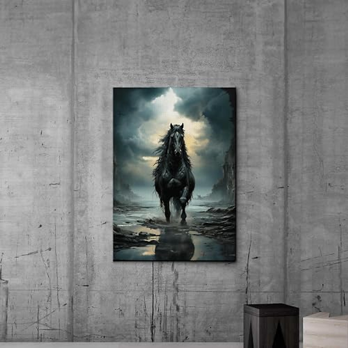 Majestic Black Stallion Galloping In The Clouds, Black Horse On Salt Flats, Canvas Print, Black Horse Print, Black Horse Wall Art, Canvas Prints, Art Decor