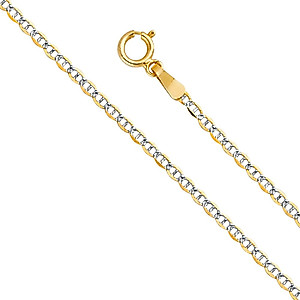 14k REAL Two Tone Gold Solid 1.5mm Flat Mariner Chain Necklace with Spring Ring Clasp - 22"