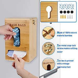 Jolensoy Trash Bag Holder Grocery Bag Holder Bamboo Garbage Bag Holder Wall Mounted Double Easy-Access Opening for Home Kitchen Cabinet Organization (Bamboo color)