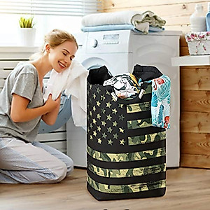 senya Large Laundry Basket, USA Flag Camouflage Vintage Laundry Hamper Foldable Clothes Bag with Handle Foldable Washing Bin