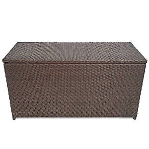 TIFITGO Asomie Patio Storage Box Brown 47.2"x19.7"x23.6" Poly Rattan Indoor stockage bin home chest house tank Outdoor Furniture Outdoor Storage Boxes US Stock Fast Shipment Brown