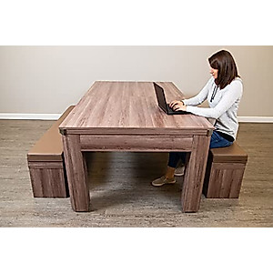 Hathaway Newport 7-ft Pool Table Tennis Combination with Dining Top, Two Storage Benches with Accessories - Driftwood