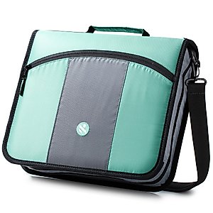 Kinbashi 3 Inch 3 Rings Zipper Binder, Round Ring Binder with Expanding Files, Handle and Shoulder Strap, Green