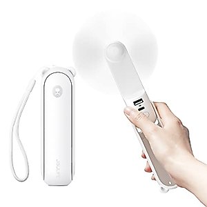 JISULIFE Portable Fan with 4800mAh Powerbank 46 Hours Max Runtime, Battery Powered Portable Pocket Fan or USB Powered Folding Personal Fan, 3 Speeds-White