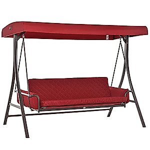 Outsunny 3-Seat Patio Swing Chair, Converting Flatbed, Outdoor Porch Swing Glider with Adjustable Canopy, Removable Cushions, Pillows for Garden, Poolside, Backyard, Red