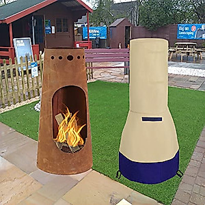 DUSTYPROTE Chiminea Cover，Weather-Proof Chiminea Fire Pit Cover，Fire Pit Heater Cover Waterproof，Clay Chiminea Cover Large Size, Khaki Patchwork Dark Blue, Cover Only