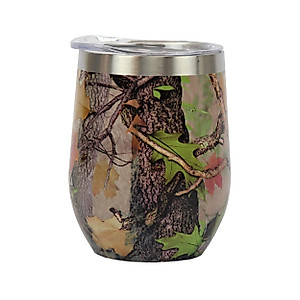 Rivers Edge Products 10 Oz Insulated Wine Tumbler With Lid, Stainless Steel Stemless Wine Glass, Hot or Cold Tea and Coffee Tumbler, Spill-Proof Insulated Cup for Travel, Camo