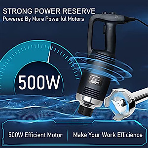 Li Bai 10 in Heavy Duty Big Stix Immersion Blender Handheld Kitchen, Hand Blenders for Kitchen, Commercial Mixer Electric, 500W Removable Shaft 2500rpm to 15000rpm, Emulsifier Blender Handheld