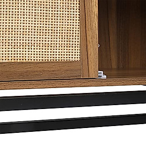 LKTART Mid-Century Natural Rattan Buffet Sideboard Storage Cabinet with 2 Doors 1 Adjustable Inner Shelf Storage Cabinet Console Table for Dining Room Bedroom Kitchen Hallway