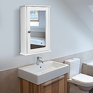RELAX4LIFE Wall Mounted Bathroom Cabinet, 2-in-1 Mirror Medicine Cabinet w/ 3 Heights Adjustable Shelf & Single Mirror Door Storage Cabinet Over-The-Toilet Storage Organizer (White)