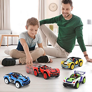 M MOOPAI Pull-Back Toy Cars Take Apart Race Car DIY Car Assembly Toy Tool Kit Build Your Own Car Educational Toy for Kids Boys & Girls Toys Aged 3+ (Purple Green)