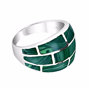 AeraVida Modern Brick Blocks of Green Malachite Inlay .925 Sterling Silver Ring (9)