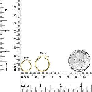 14k Yellow Gold Solid 2mm Tube Classic Polished Hoop Earrings, 2x15mm