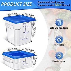 Yungyan 8 Pcs Restaurant Food Storage Containers with Lids Set 2Qt and 4Qt Commercial Restaurant Square Storage Containers Clear Food Cereal Container for Kitchen Freezer and Dishwasher Safe