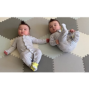 Baby Brielle Soft Non-Toxic Extra Thick Interlocking Hexagon Tile Foam for Babies and Toddlers - Exercise Mats for Crawling, Playing Grey & White Floor Mat for Nursery, Play Room - 48”x72”, 38 Pieces