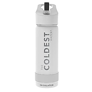 Coldest Sports Water Bottle - Straw Lid Bottle with Handle Leak Proof, Vacuum Insulated Stainless Steel, Double Walled, Thermo Mug, Metal | Epic White 18 oz