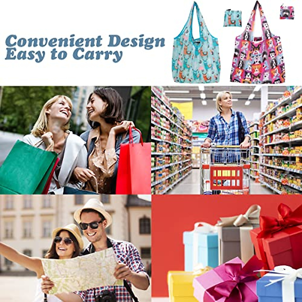 Reusable Shopping Bags Foldable Large Bulk Bag for Grocery, Machine Washable Durable Durable Grocery Bags Ripstop Nylon Tote Bags Waterproof & Lightweight, 4 Pack