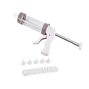 FRJ Transparent multi-function cookie pressure spray gun kit with 13 discs and 6 icing tips, perfect for DIY cookie making and cake frosting decoration