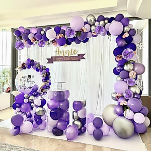 Purple and Silver Balloons Garland kit 135pcs Lavender Arch Balloons,Dark Confetti Metallic macaron Purple Butterfly Balloons,for Wedding Birthday Baby Shower Graduation Party Decorations Supplies