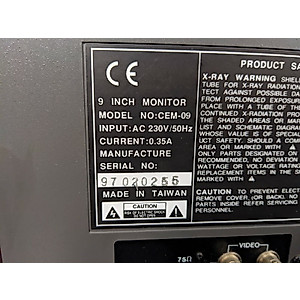 CEM-09 9" Black and White CRT Video Monitor/B/W / 230V 50HZ / European Plug