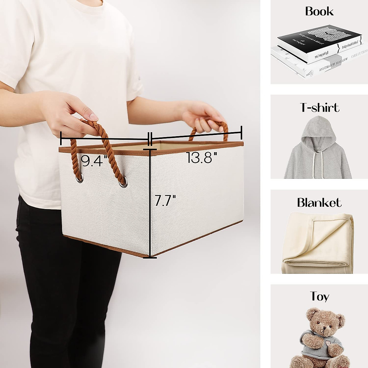 LoforHoney Home Bundle-Storage Bins with Lids Beige XLarge 4-Pack, Storage Bins with Cotton Rope Handles Beige Large 4-Pack