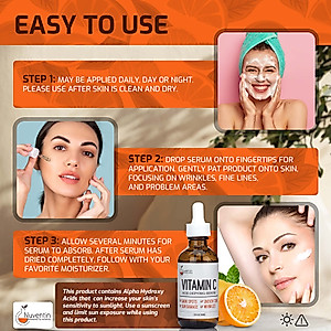 Nuventin Pure Vitamin C Facial Serum Skin Care Anti-Aging Moisturizer Vitamin C Face Booster W/Antioxidants For Dry Skin, Age Spots, Sun Damaged Skin, Wrinkle Repair, & Uneven Skin Tone, 1.75 Fl Oz