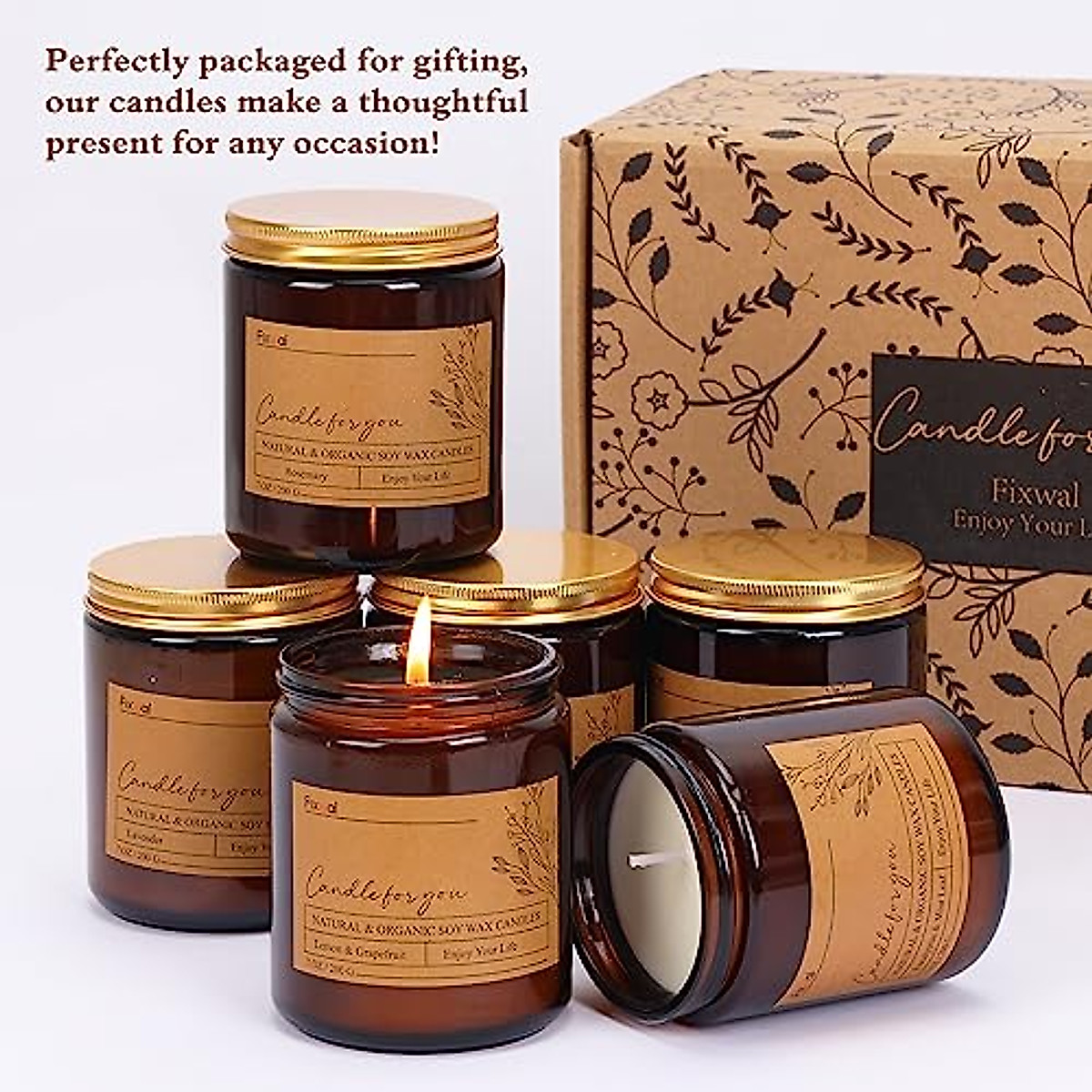 Fixwal 6 Pack Strong Scented Candles Gift Set, 42oz Candles for Home Scented Aromatherapy Soy Wax Glass Jar Candles