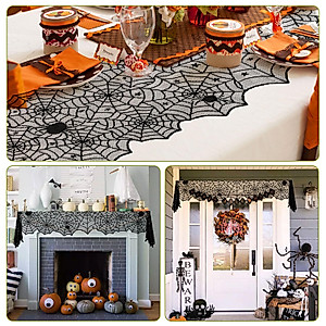 Halloween Table Runner, Black Lace Spider Web Table Runner for Halloween Table Decor, 18 X 73 Inch Gothic Spider Lace Cover Table Runner for Dining Table Centerpiece Decor