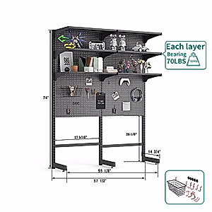 JWX DDB Gaming Standing Shelf Units, Home Office cabinets with Metal Pegboard and 15 Pieces Organizer Tool Holders
