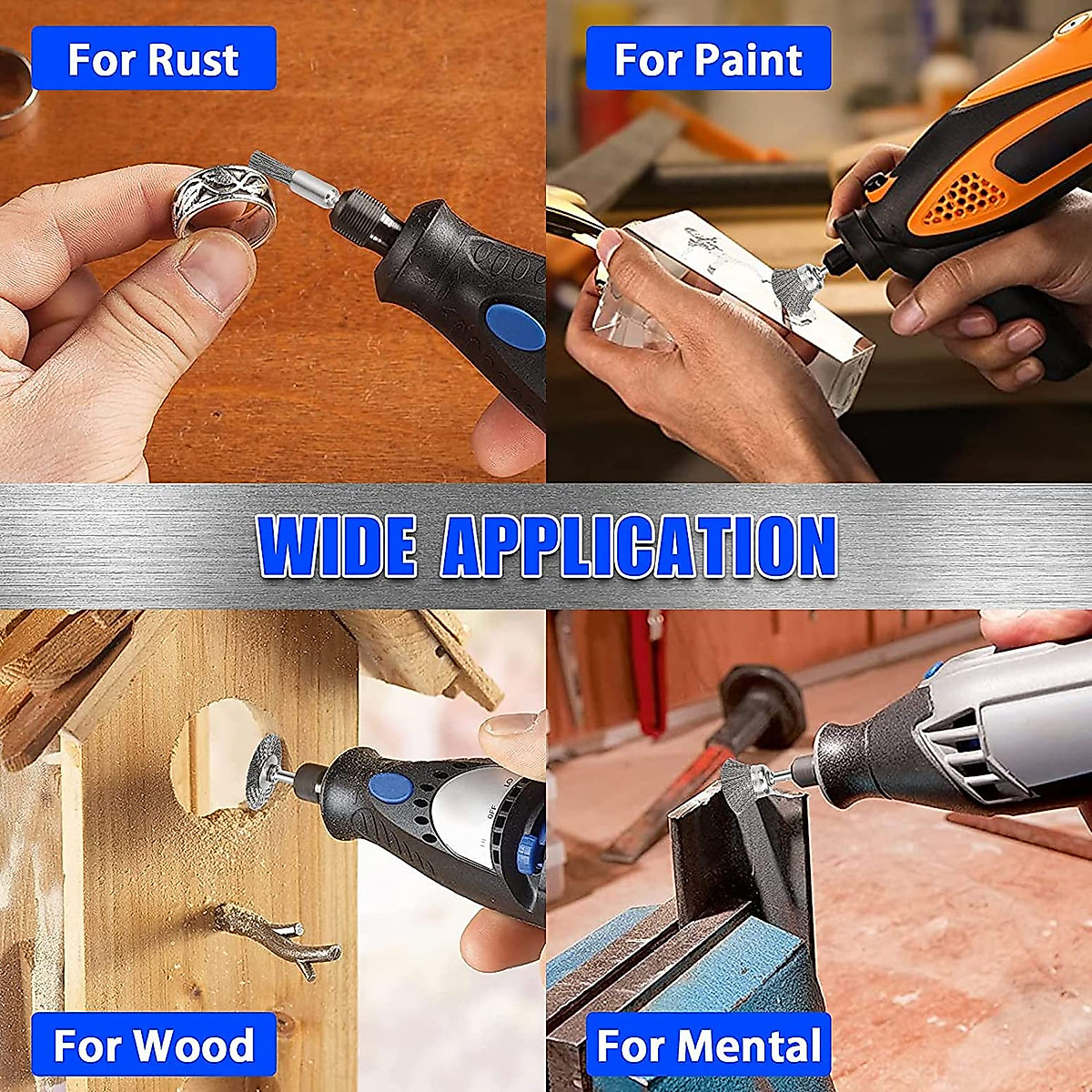 Mixiflor 99 Pcs Wire Brushes Set,Steel Wire Wheels Pen Brushes Set Kit Accessories for Rotary Tool-1/8"(3mm) Shank