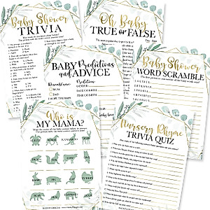 50 Greenery Baby Prediction And Advice Cards, Trivia Games, etc, 25 Baby Animal Matching, Nursery Rhyme Game - 6 Double Sided Cards Baby Shower Games Funny, Baby Shower Ideas Baby Sprinkle Games
