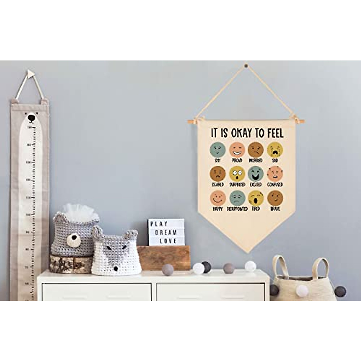 It is Okay to Feel-Mental Health-Canvas Hanging Pennant Flag Banner Wall Sign Decor Gift for Classroom Nursery Bedroom Playroom Game Room Front Door Baby Kids Girl Boy Girl-Birthday Christmas Gift