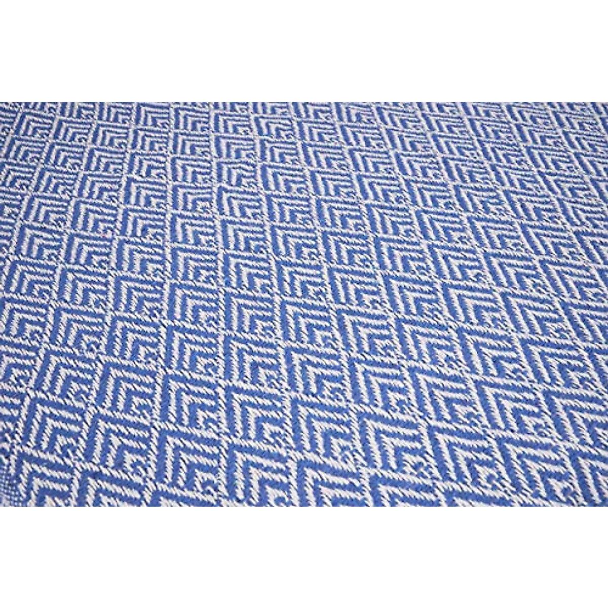 Cotton Chevron Decorative Blue Throw Blanket | Decorative Lightweight Sapphire Beige Geometric Pattered Textured Blankets with Fringe | 65x50 Inch | Sofa Couch Bed Chair Living Room Decor Picnic Beach